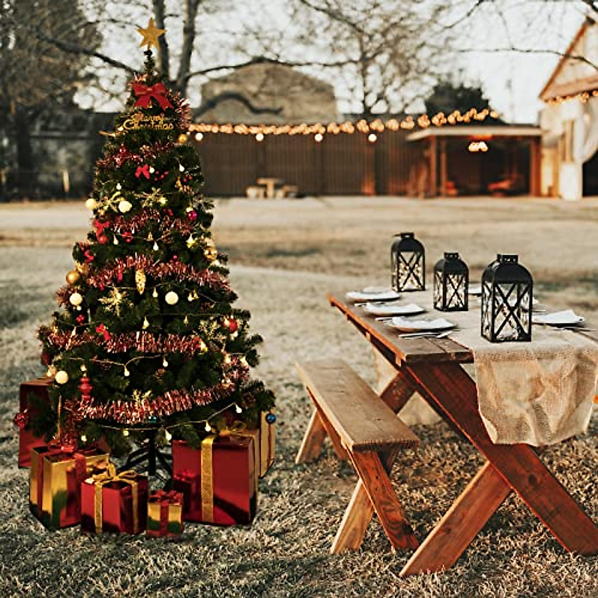 Artificial Christmas Tree Xmas Pine Tree, Automatic Open, Hinged Flocked with Metal Stand for Holiday Home Party Decoration(7.5FT, AUTO-Green)