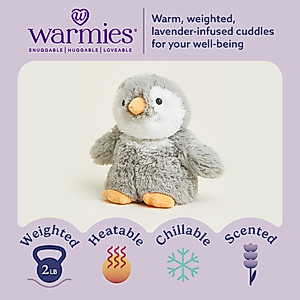warmies Microwavable & Weighted Stuffed Animals, Gray Penguin - Heated Stuffed Animal Plushie for Warmth & Comfort - Cute Soft Plush Toys for Adults & Children (Boys, Girls, Babies & Toddlers)
