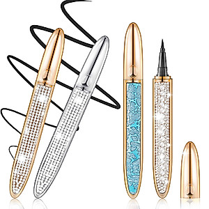 Maitys 4 Pieces Self-Adhesive Eyeliner 2 in 1 Eye Liner Pen Diamond Glitter Liquid Eyeliner No Glue No Magnetic Liquid Eyeliner Pen Waterproof Long LastingFV