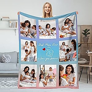 Custom Mothers Day Blanket with Photos/Text Personalized Throw Blanket with My Picture Best Mom Blanket for Mom/Dad/Grandma/Friends Gifts for Mom from Daughter Son Fathers Day Made in USA