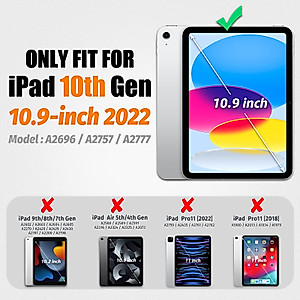 SEYMAC stock Case for iPad 10th Generation 10.9'', Full-Body Drop Protection Case with Screen Protector &360° Rotate Hand Strap/Stand, Black