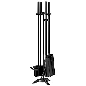 CALIDOLA Wrought Iron Fireplace Tools with Chimney Poker, Tongs, Shovel, Brush and Stand Hearth Accessories Set,Black Fireplace Companion Set