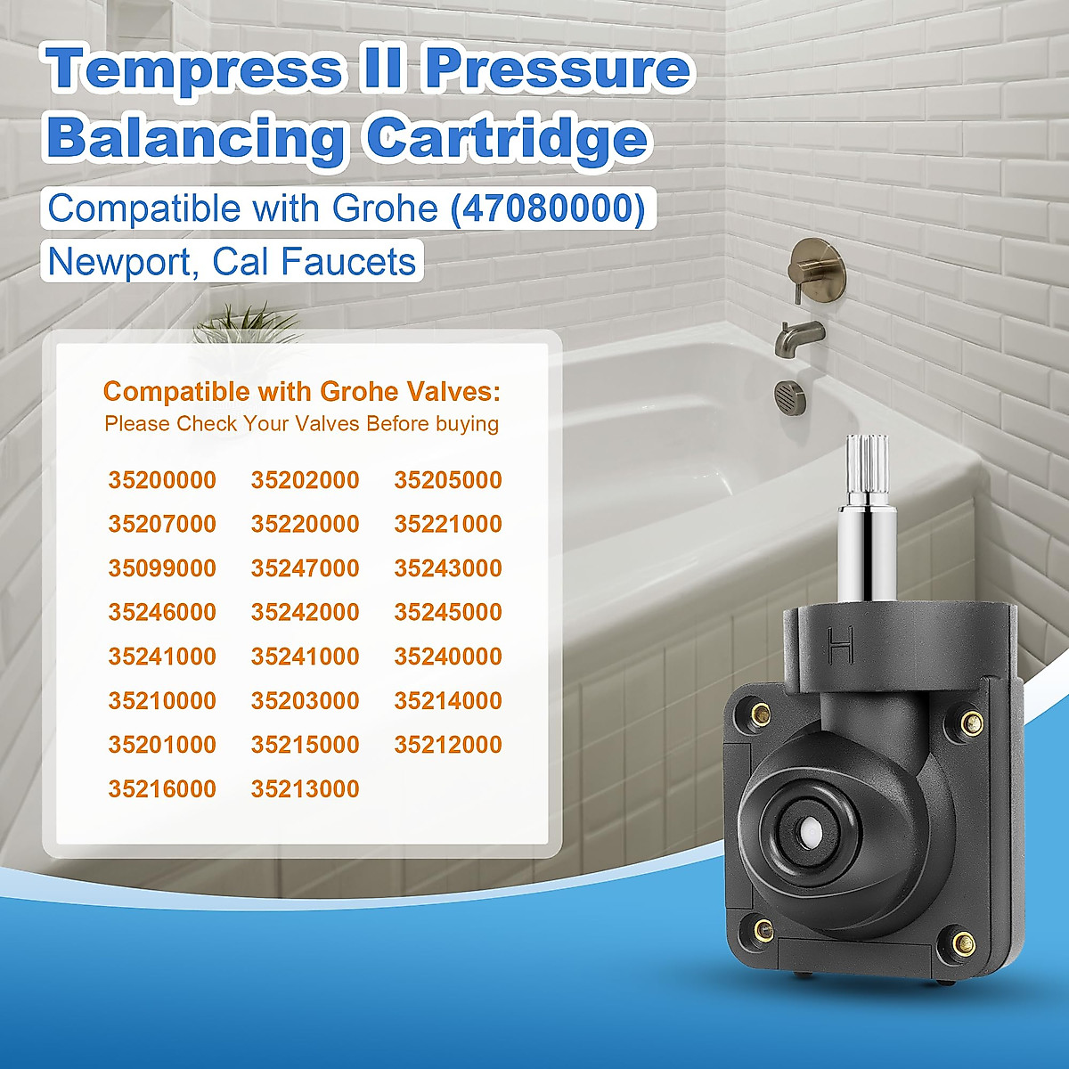 47080000 Pressure Balance Cartridge Compatible with Grohe Shower Cartridge, Pressure Balancing Cartridge Replacement for Tempress II Pressure Balance Tub Shower Cartridge and Shower Valve