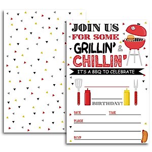 FujLoy BBQ Birthday Party Invitation, Barbecue Party Invitation, BBQ Invitation, BBQ Birthday Invitation.（059）