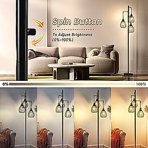 HIHUOS Dimmable Floor Lamp for Living Room - Retro 68" Tall Standing Tree Lamps for Bedroom - Black Farmhouse Pole Stand Up Lamps for Office Home [Upgraded]