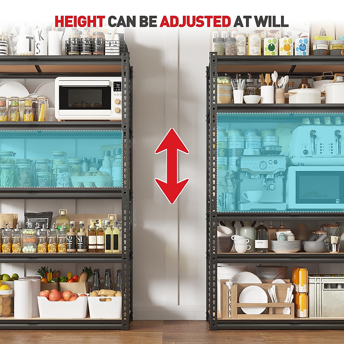 REIBII 2020LBS Storage Shelves 5 Tier Garage Shelving Heavy Duty 72" H x 35.55" W x 16" D Adjustable Metal Shelving Unit for Garage Shelves Utility Rack Shelf for Basement Pantry Closet Shelves,Black