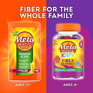 Metamucil Premium Blend, 4-in-1 Fiber Supplement for Digestive Health, Psyllium Husk Fiber Powder, Sugar-Free with Stevia, Plant-Based Fiber Supplement, Orange Flavored, 180 teaspoons