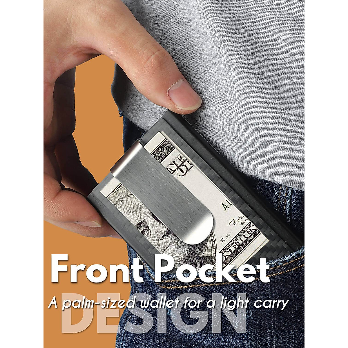 MOSIYEEF Minimalist Stealth Wallet for Men - Pop Up Men Wallet with Money Clip - Leather-wrapped Slim Compact Card Holder Carbon Fiber Card Wallet RFID Protection for 6 Credit Cards - Gifts for Him