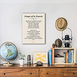 Inspirational Prayer of St. Francis Quote Saint Francis Peace Prayer Poster Canvas Wall Art Painting Ready to Hang for Home/Bedroom/Living Room Decor - Prayer Print Christian Wall Decor Canvas Gifts - Easel & Hanging Hook 11.5x15 Inch