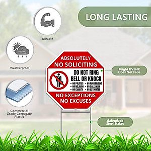 2PC No Soliciting Sign with Stake, 13 Inches by 13 Inches - Corrugated Plastic - No Soliciting No Religious No Trespassing Sign for House Yard