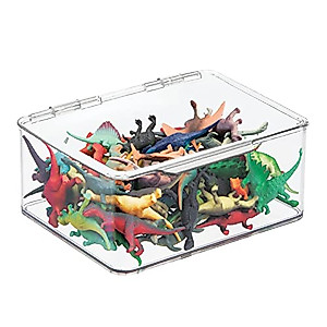 mDesign Plastic Playroom and Gaming Storage Organizer Box Containers with Hinged Lid for Shelves or Cubbies, Holds Small Toys, Building Blocks, Puzzles, Markers, Controllers, or Crayons, 8 Pack, Clear