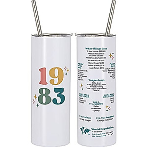 40th Birthday Tumbler Gifts For Women, Men - 20oz 1983 Tumbler Cup Gifts For Her, Friend, Wife, Sister, Coworker - Turning 40 Presents For Women - 40th Birthday Decorations for Party or Anniversary