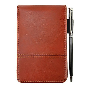 Small Pocket PU Leather Business Notebook Lined Memo Pad Holder Jotter Book Steno Notepad 3.5-Inch X 5.5-Inch Note Pad, Refillable, 8 Digital Calculator, Pen Holder Loop, Metal Ball Point Pen