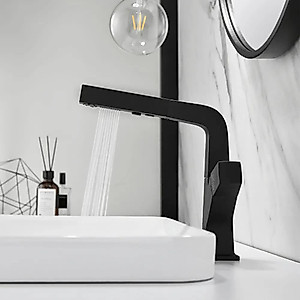 JiaYouJia Modern Bathroom Faucet with Pull-Out Spray Head Matte Black Adjustable Height Single Handle Bathroom Sink Faucet Dual Function Laundry Basin Faucet