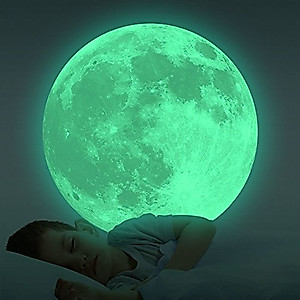 Homics Glow in The Dark Moon Wall Decals 11.8 inch Luminous Sticker at Night, Perfect Ceiling or Wall Decor for Kids' Bedroom