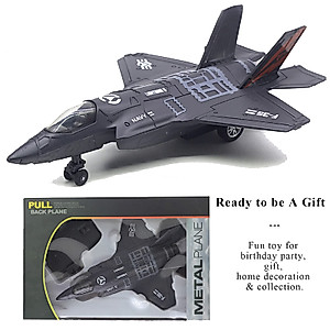 OTONOPI Fighter Jet Military Plane Model F-35 Aircraft Army Air Force Diecast Metal Pull Back Bomber Attack Plane with Lights and Sounds for Kids or Commemorate Collection