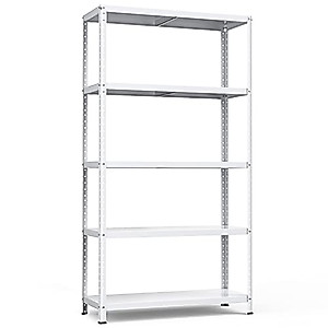 Giantex 5-Tier Storage Shelves, 39 x 16 x 74 Inch Height Adjustable Steel Garage Storage Rack with Foot Pads, Heavy Duty Garage Shelving for Warehouse, Basement, Kitchen, White