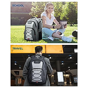 BAGSMART Travel Laptop Backpack, 15.6 inch Anti Theft Laptop Backpack With USB Charger Hole, Water Resistant Grey College bookbag for Women Men, Casual Daily Backpack for travel, Grey