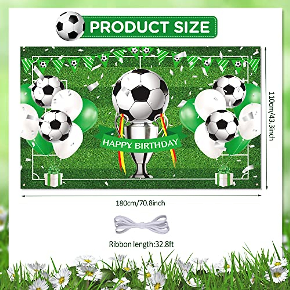 Soccer Happy Birthday Banner,Large Soccer Birthday Party Supplies Decorations Banner Backdrop Printed with Soccer Balloons for Boys Kids Teens Sport Themed Birthday Party Supplies Photo Background