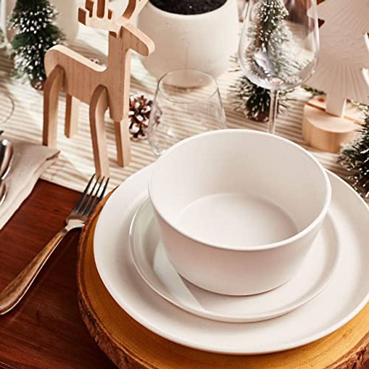 Stone Lain Stoneware Dinnerware Set, Service For 8, White Speckled