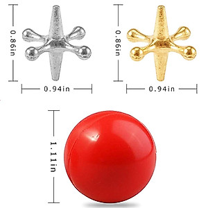 Neo LOONS 3 Sets Retro Metal Jacks and Ball Game Kit - 3 Pcs Red Rubber Balls & 30 Pcs Gold and Silver Metal Jacks, Classic Game of Jacks for Party Favor, Game Prizes, Kids and Adult