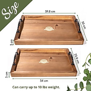 2 Pack Wooden Rustic Serving Tray with Handle for Coffee Bar, Living Room and Patio - Stackable Trays lend Rustic or Farmhouse Feels to Your Home