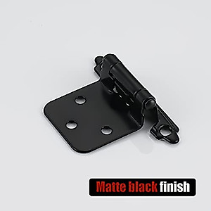 JQK 1/2 Inch Overlay Cabinet Door Hinges Black, 20 Pack 10 Pairs Flush Face Mount Cupboard Self-Closing Kitchen Cabinet Hinges with Door Bumper, CH200-BK-P20