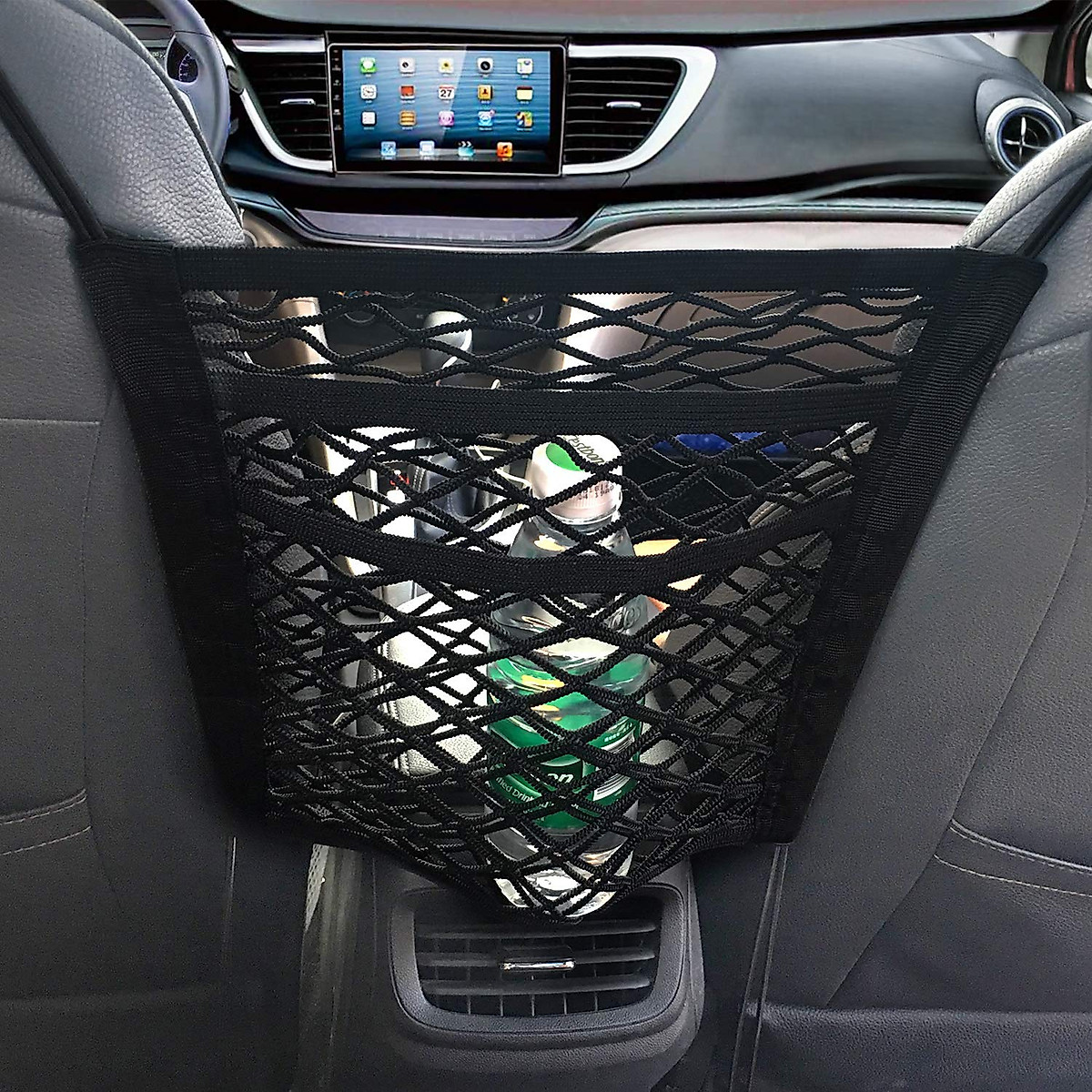 NEOUZA Car Mesh Organizer, Seat Back Net Bag, Barrier of Back seat Front Seat Pet Kids, Cargo Tissue Purse Holder, Driver Storage Netting Pouch SUV Minivan Pickup Truck Drive Safe (3-Layer)