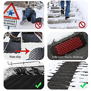 Snow Melting Walkway Mat 𝑼𝒑𝒈𝒓𝒂𝒅𝒆𝒅10”𝒙 30” 𝑺𝒏𝒐𝒘 𝑴𝒆𝒍𝒕𝒊𝒏𝒈 𝑴𝒂𝒕𝒔 Melting Speed Heated Outdoor Mats for Winter Stairs No-Slip Rubber Heated Driveway Pad 10”x 30”