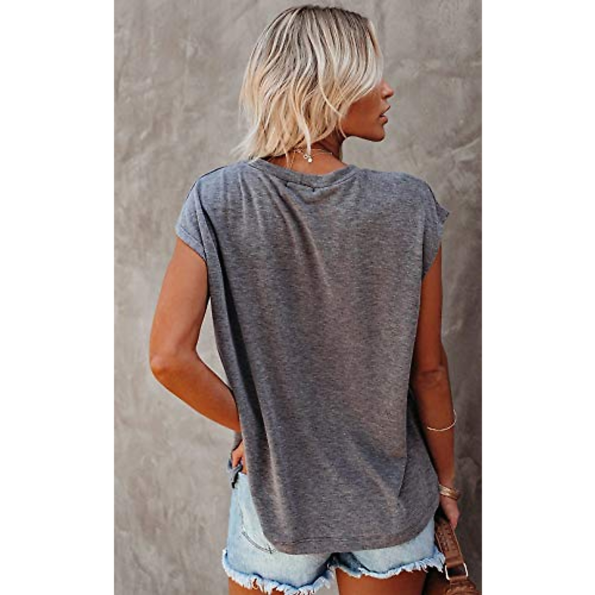 ANCAPELION Women’s Casual Summer Shirt Short Sleeve Cozy Grey Tunic T-Shirt Blouse Top Loose Fit Small