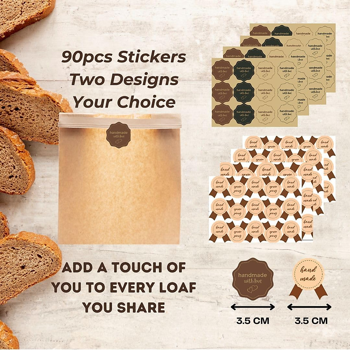 Bread Bags for Homemade Bread Sourdough - 50 Pack Large Paper Bread Bags for Sourdough with Tintie Tab Lock, 90pcs Stickers, Clear Front Window: Sourdough Bread Bags for Gifting