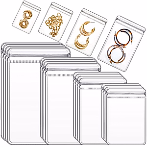 200 Pieces Clear Jewelry Bags Clear Zipper Plastic Bag Self Seal PVC Rings Earrings Packing Pouch Storage Bags for Holding Jewelries (Mixed Sizes)
