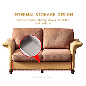 TARTOP Furniture Linen Fabric Faux Leather Solid Wood Legs Upholstered Couches Sets with 2+3-Seat Sofa, Loveseat for Living Room,Brown