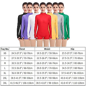 IMEKIS Women Turtleneck Leotard Ballet Dance Gymnastic Bodysuit Boyshorts Adult Spandex One Piece Long Sleeve Dancewear Biketard Unitard Shorts Training Sports Athletic Costume Activewear Red Medium