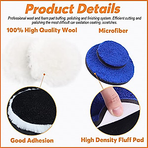 Rustark 10Pcs Polishing Wheel Wool Buffing Pad Microfiber Pads Assortment Kit Includes 4 Cotton Buffing Wheels, 3 Inch 5 Inch Polishing Pad for Drill Buffer Attachment for Polishing and Buffing
