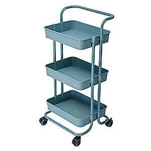 N/A 3 Layer Storage Rack Kitchen Trolley Movable Shelf Home Furniture Organizer with Wheels Narrow Cabinet (Color : Blue, Size : 88 * 42 * 37cm)