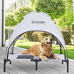 SweetBin S/M/L Outdoor Elevated Dog Cot with Canopy & Side Shade for Camping Small Medium Dogs (Carry Bag), Portable Cooling Raised Dog Bed with and Side for Beach