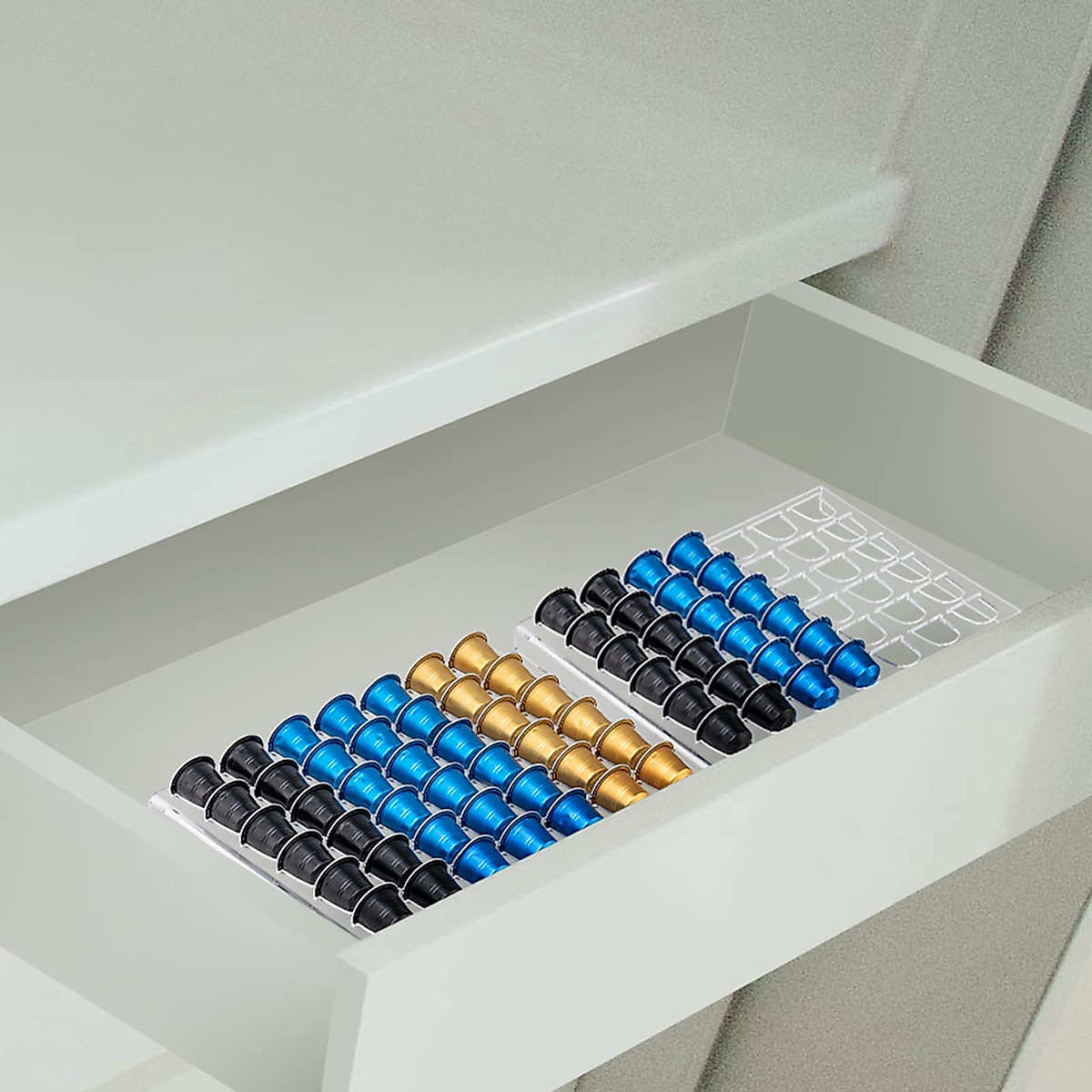 Sumerflos Coffee Pod Storage Organizer Tray Drawer, Holds 42 Capsules Compatible with Nespresso original pods Insert for Kitchen Home Office Capsule Drawer Capsule Holder and Organizer - Clear