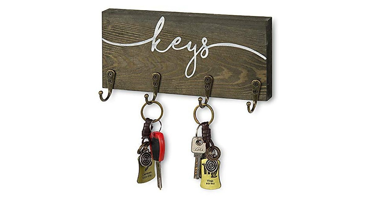 Stylish Wall Mounted Rustic Gray Key Rack with 4 Hooks | MyGift