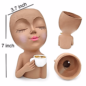 Face Vase Head Planter, Face Planter, Small Plant Pots Outdoor Planters for Indoor Plants, Succulent Flower Pots Plant Pot with Drainage, Gifts for Women Mom Sister, White Vases Coffee Table Decor