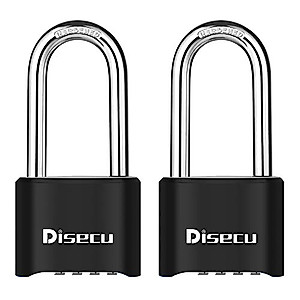 Disecu Heavy Duty 4 Digit Combination Lock 2.5 Inch Long Shackle Outdoor Waterproof Padlock for School Gym Locker, Gate, Hasp Storage, Toolbox, Fence, Case, Bike (Black, 2 Pack)