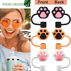 Haundry 6-Pack Straw Covers Cap for Stanley Cup, Stanley Straw Caps Compatible with 40 oz Stanley Tumbler, Reusable Silicone Dust-Proof Straw Tips for Stanley Jug Drinking Straws Plug, Bear Paw