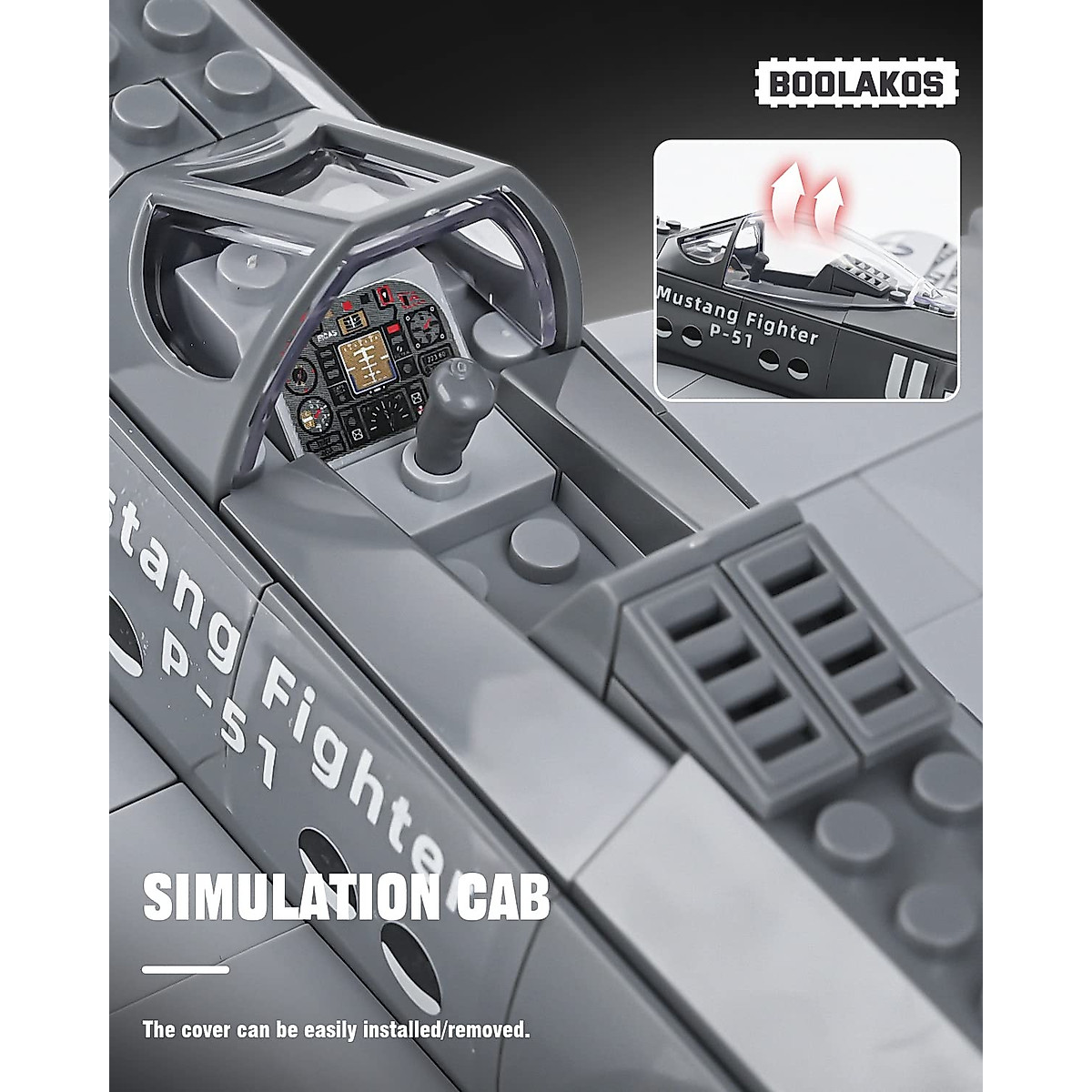 BOOLAKOS P-51 Mustang Fighter Bomber Building Blocks Sets, Military WW2 Airplane Building Toy, Collectible WW2 Army Model for Children Adults (258PCS)