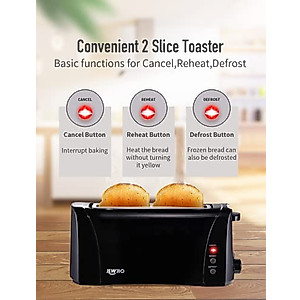 Long Slot Toaster 2 Slice Best Toaster 2 Slice Wide Slot, Vintage Black Toaster with Defrost/Reheat/Cancel/6 Bread Shade Settings/Removable Crumb Tray for Waffles Bagels, Easy To Use, 1000w