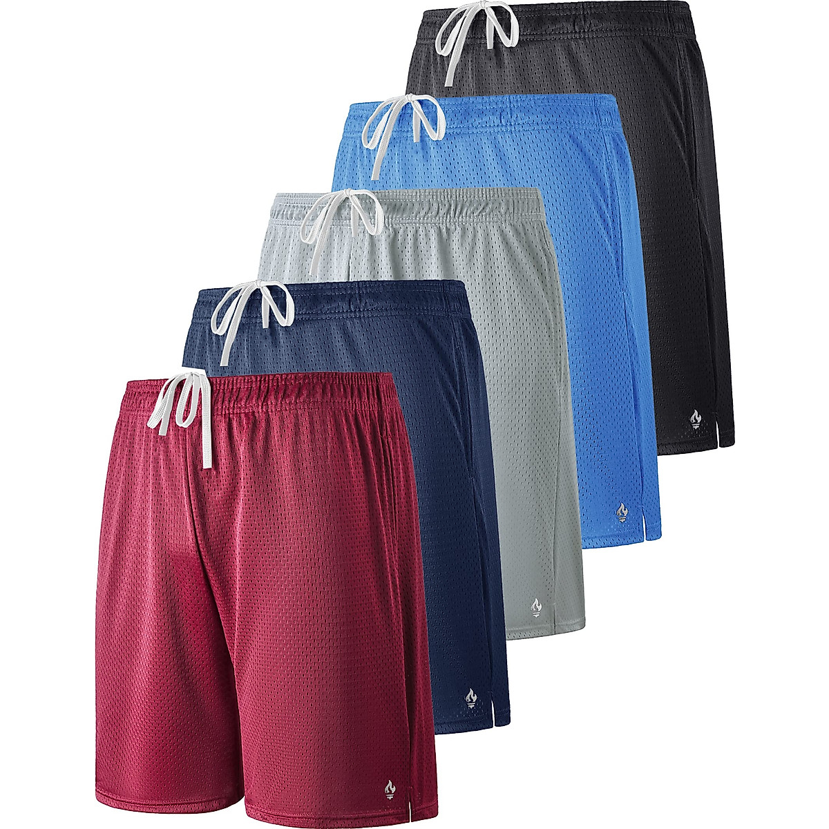 5 Pack Boys Athletic Shorts Mesh Basketball Youth Apparel Kids Sports Active Gear with Pockets (Set 1, Large)