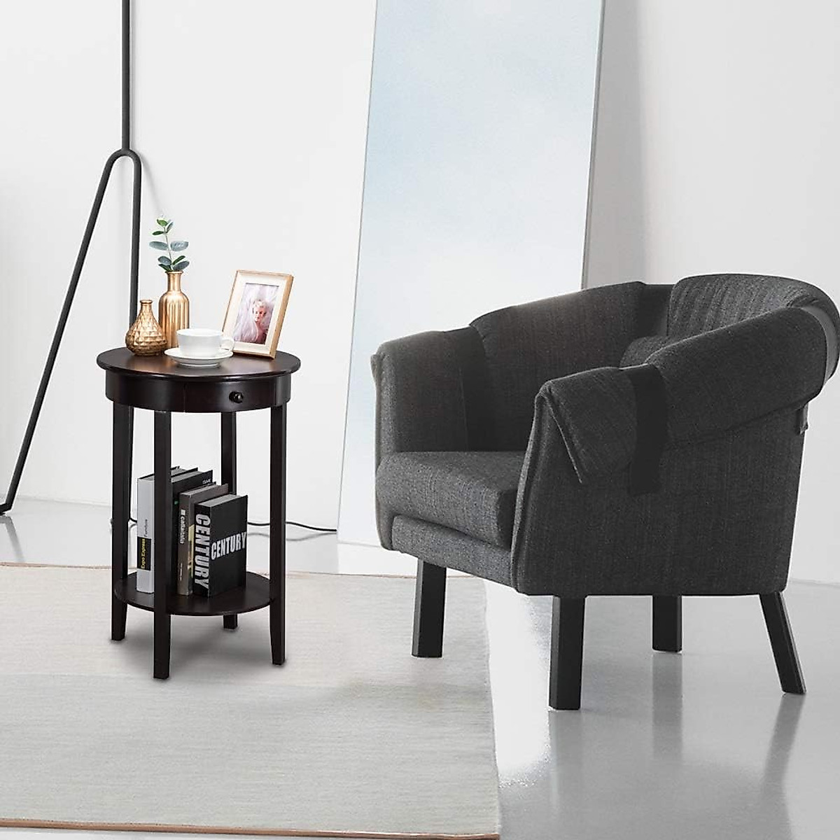 RLZCFF 47x47x71CM Simple Round with Drawer Side Coffee Table Side Table End Table Brown for Livng Room