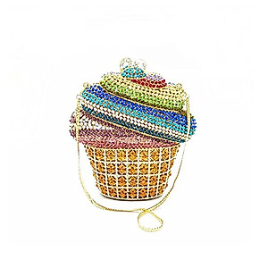 Tngan Women Cute Ice Cream Evening Clutch Sparkling Full Rhinestones Mini Purse Banquet Prom Wedding Handbag, Multicolor 1