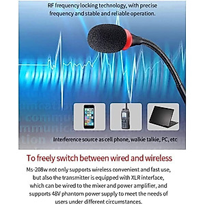 Takstar MS-208W VHF Wireless/Wired Professional Conference Microphone System, Gooseneck Table Desktop Cardioid Condenser Microphone for Meeting, Church, Live Presentation, Speech
