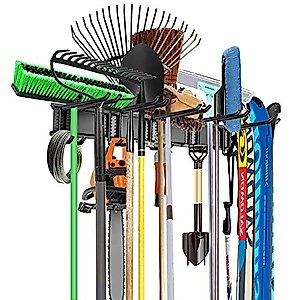 WALMANN Wall Mount Tool Organizer, Ski Wall Rack, Garage Storage Rack, Heavy Duty Garden Tool Storage Organization System, Holds Up to 300lbs