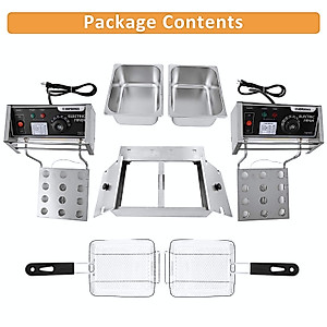 Deep Fryer Electric Commercial Fryer Large 21.14QT with Baskets and Lids, Temperature Limiter and 2 x 6.34QT Thicken Stainless Steel Dual Tank for Commercial and Home Use